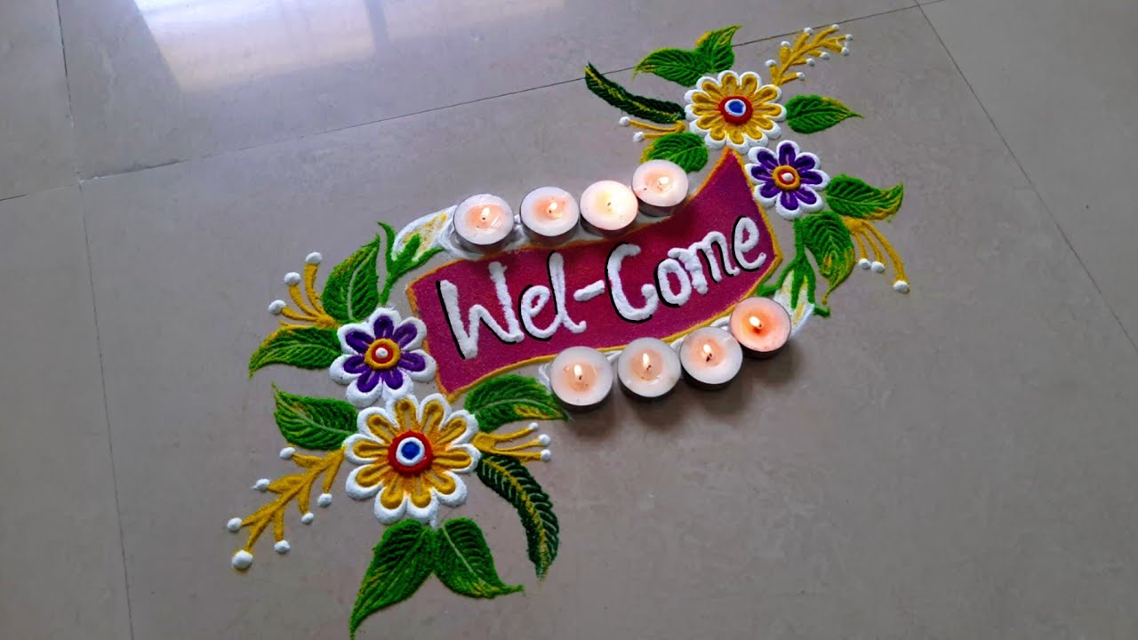 Beautiful WELCOME Rangoli design 2021 || सुस्वागम् रांगोली || Swagat ...