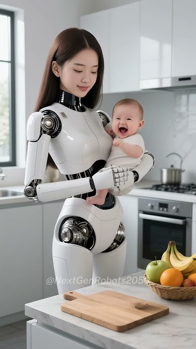 Baby Bursts Into Laughter When Robot Mom Crushes Garlic 😂🤖🧄 #humanoid #robot #shorts #aiart ...