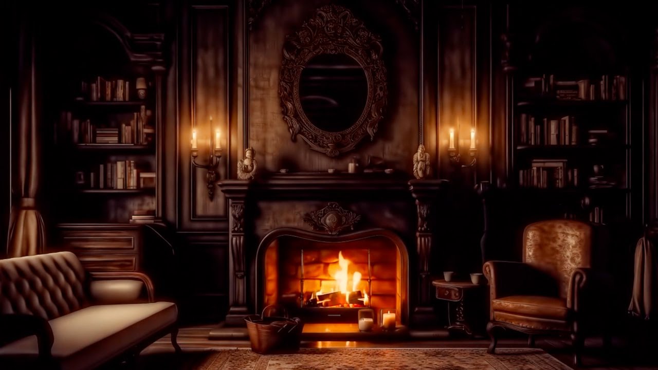 🔥 Haunted Halloween Mansion Fireplace with Thunder, Rain and Howling ...