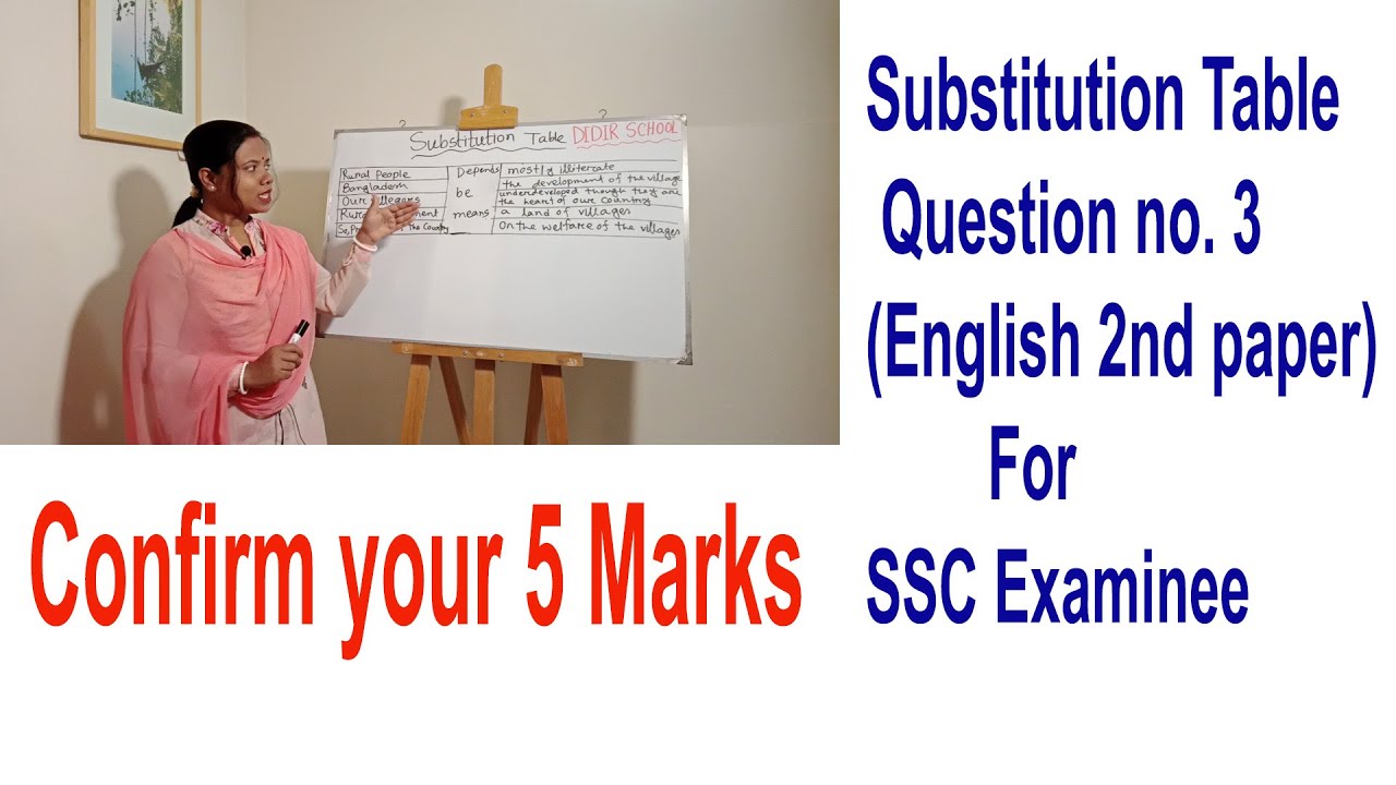 Substitution Table | Q.No.-3 English 2nd paper for class 9, 10 & SSC ...