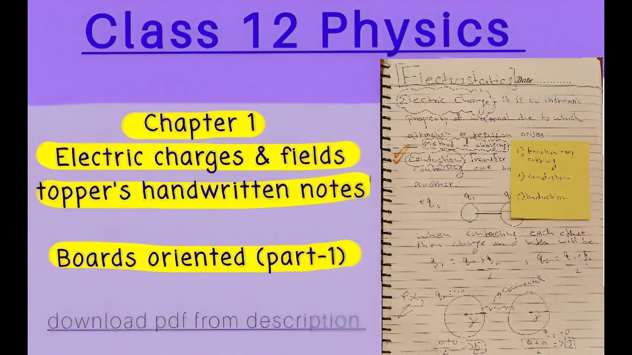Class 12 || Chapter 1||Electrostatics||Physics | Best handwritten notes ...
