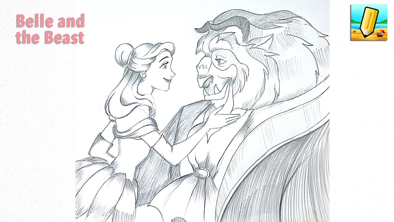 Belle And The Beast Drawing Whimsical Rose Garden With Belle And The