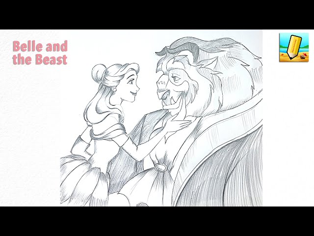 Belle And The Beast Drawing Whimsical Rose Garden With Belle And The