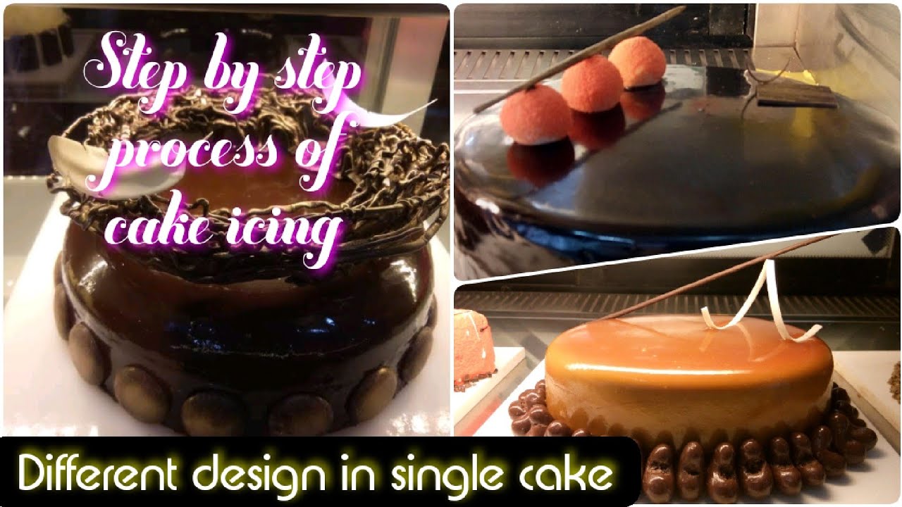 Step by Step process of cake icing, 3 cake design in 1 cake icing, chef ...