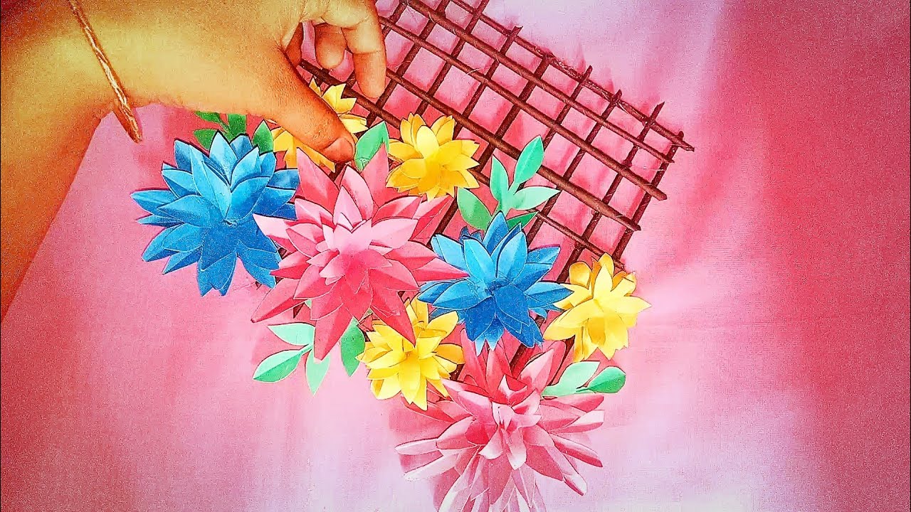 Colorful paper flowers wallmate idea|| paper wallmate|| room ...