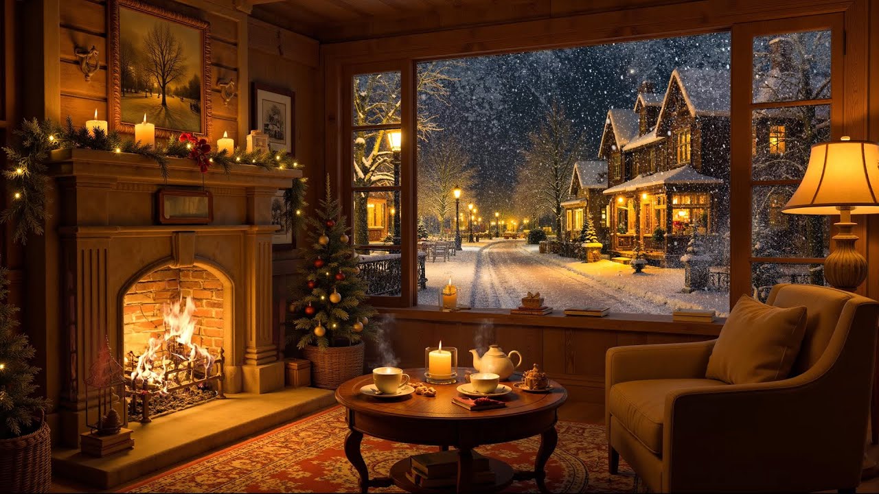 Cozy Winter Jazz - Warm Fireplace & Snowy Night Ambience 🎄☕ | Relaxing ...