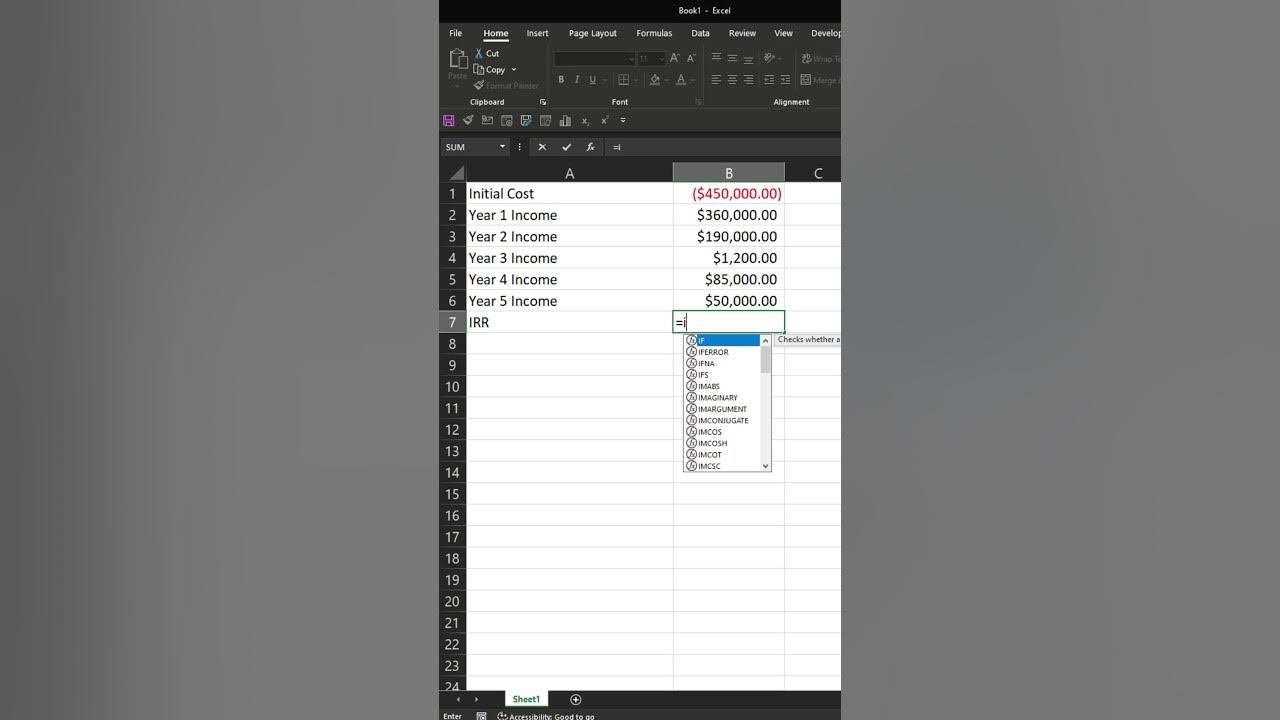 How to use the IRR Function #Shorts Microsoft Excel Tutorial #howto excel shorts - YouTube