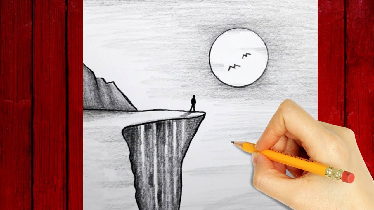 Cliff Landscape Drawing - How to Draw a Pencil Landscape Picture Easily ...