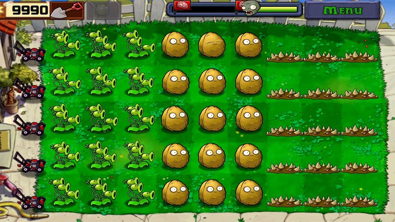 PVZ | ADVENTURE | THREEPEATER, WALL-NUT, SPIKE-WEED | FULL HD GAMEPLAY ...