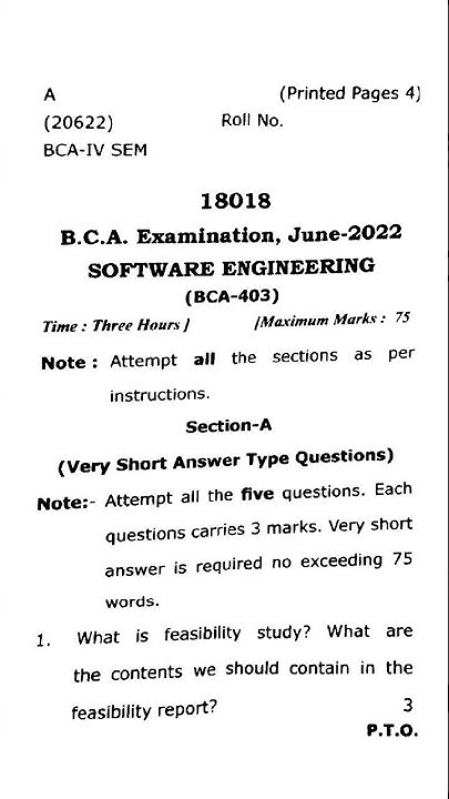 BCA 4th semester exam June -2022 // Software Engineering // (code -403 ...