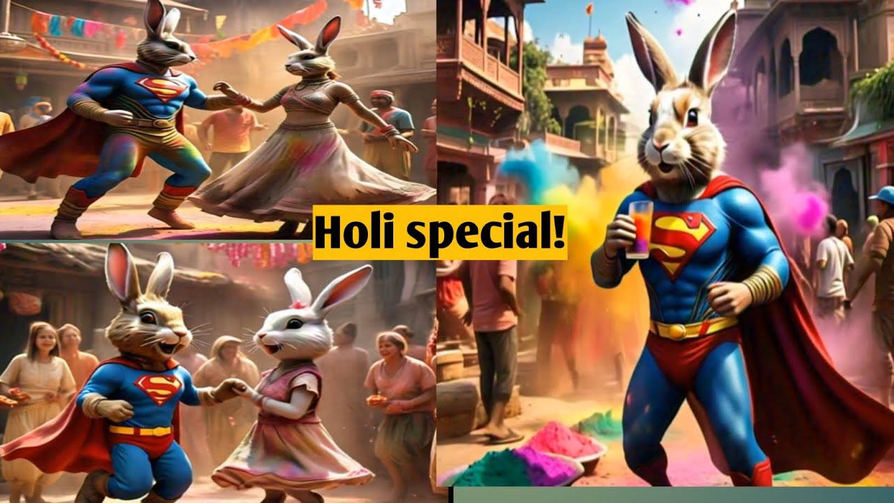 🐰🦸‍♂️ Rabbit Superman Celebrated Holi with His Friends 🎨🌈 #Holicartoon ...