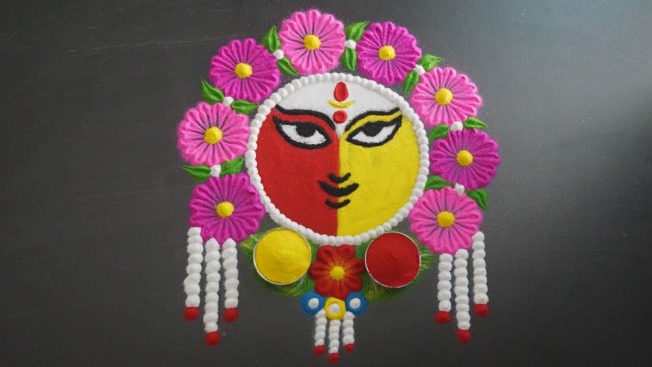 Maa Durga Face Rangoli || Navratri Special Face Rangoli || Durga Puja ...