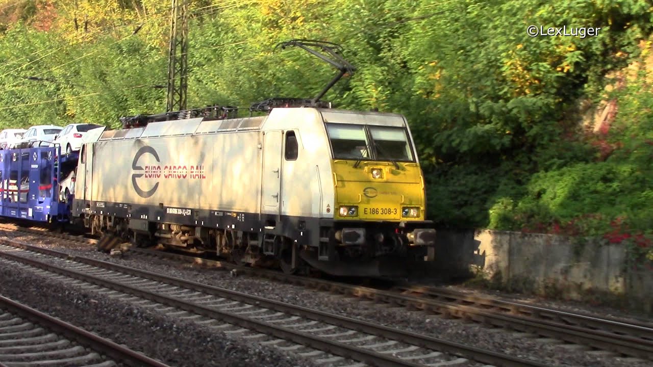 Euro Cargo Rail (ECR) E 186 308-3 (Bombardier TRAXX F140 MS)mit einem Autozug - YouTube