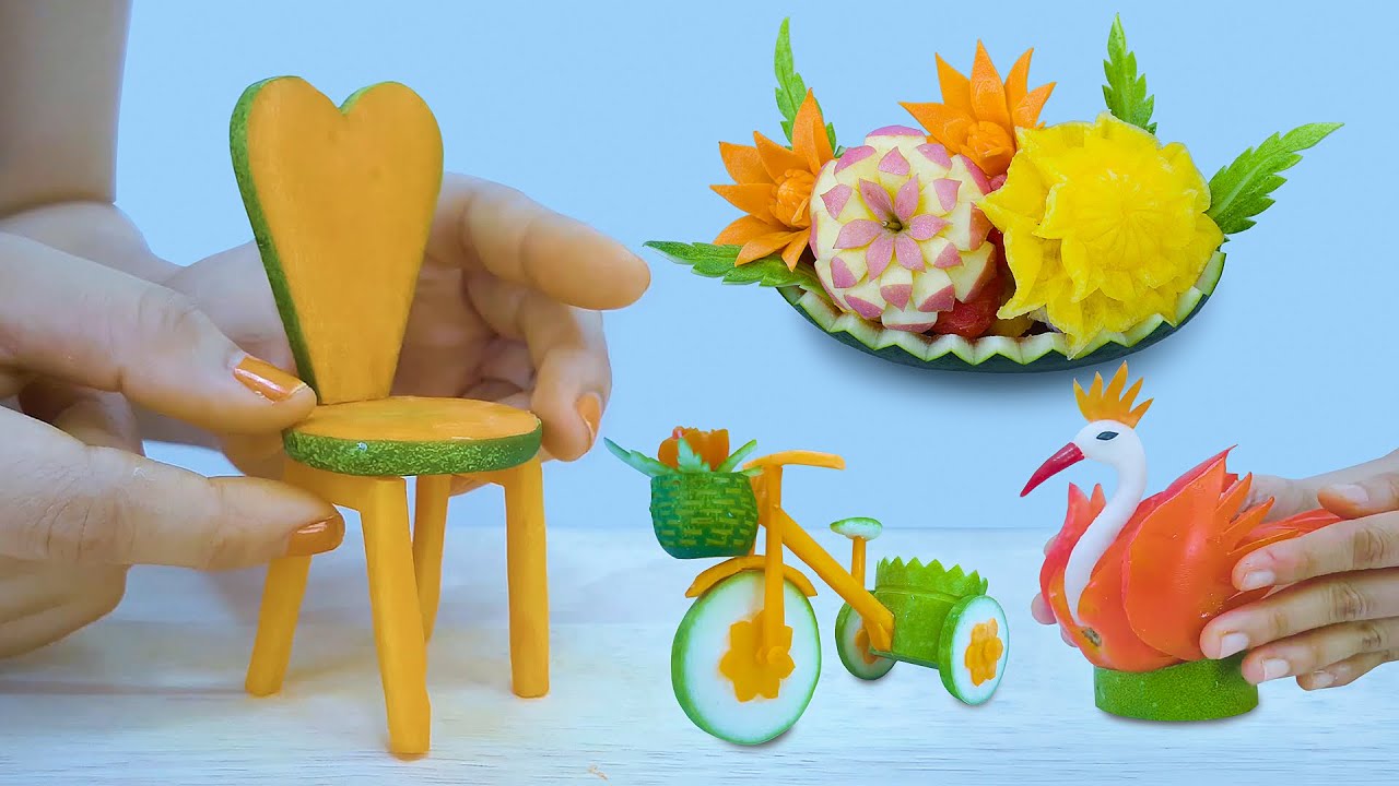 5 FASCINATING ARTWORKS IN VEGETABLES *CARVING IDEAS *GARNISHING FOODS ...