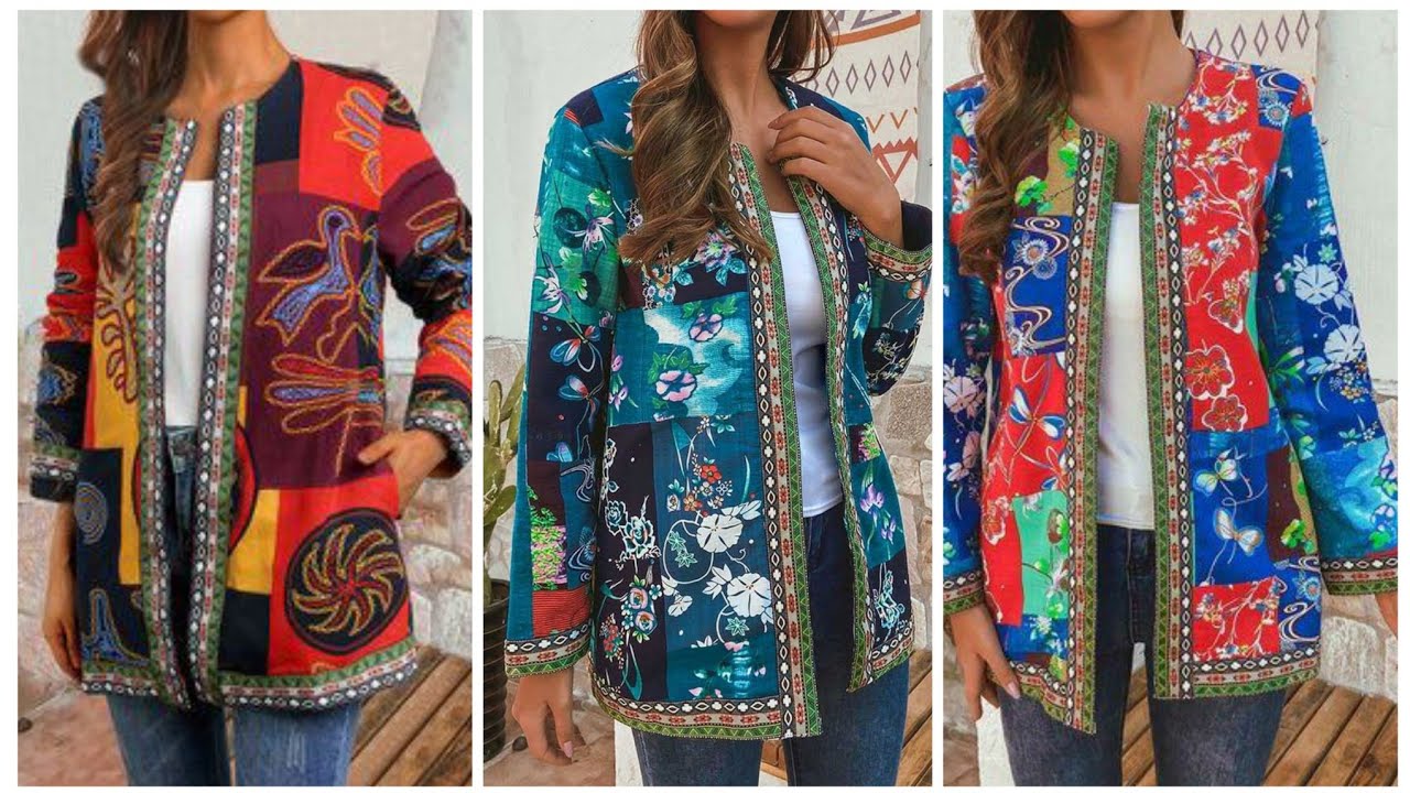 Popular and decent stylish plus graphic open front top blouse and Cort ...