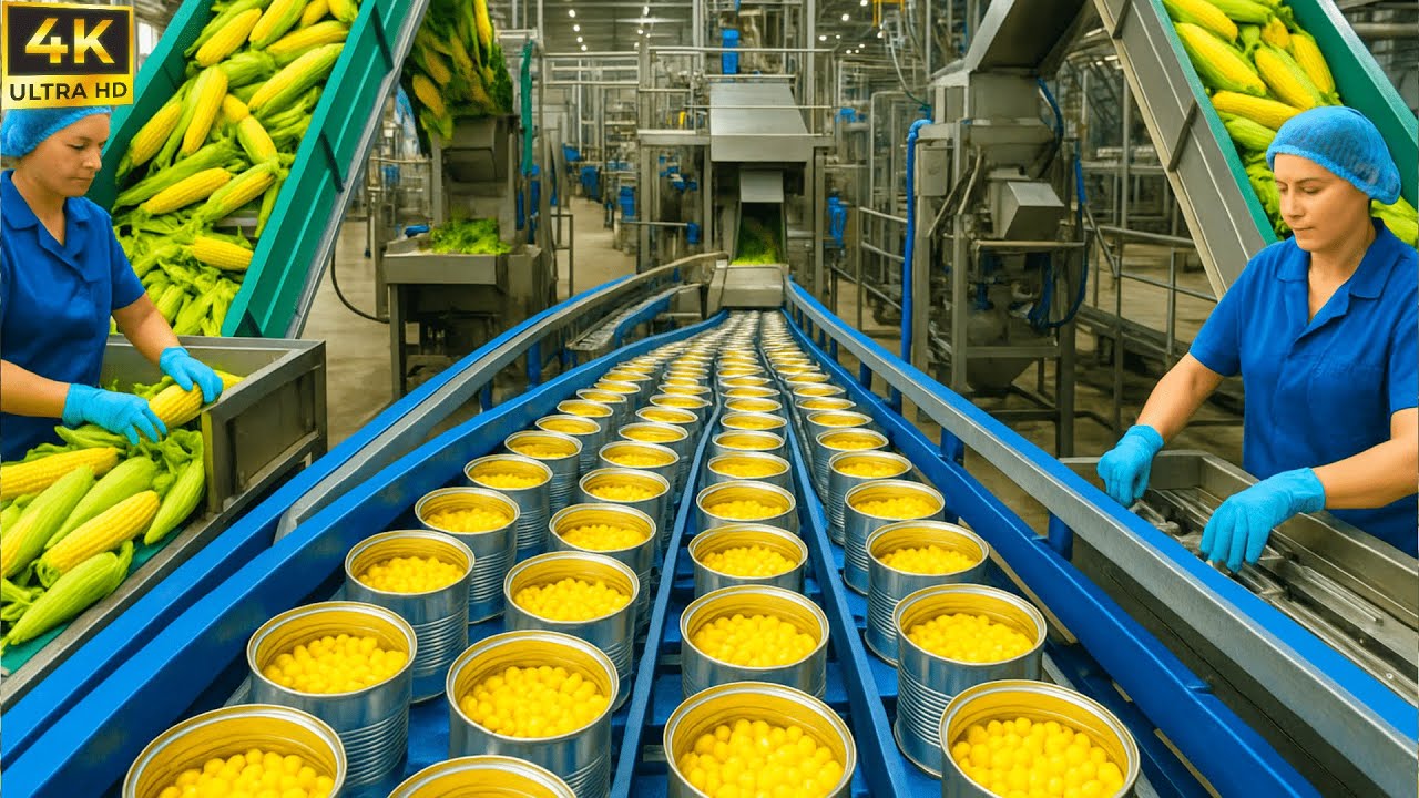 Amazing CORN Harvesting & Processing Into Canned Corn in the Factory ...