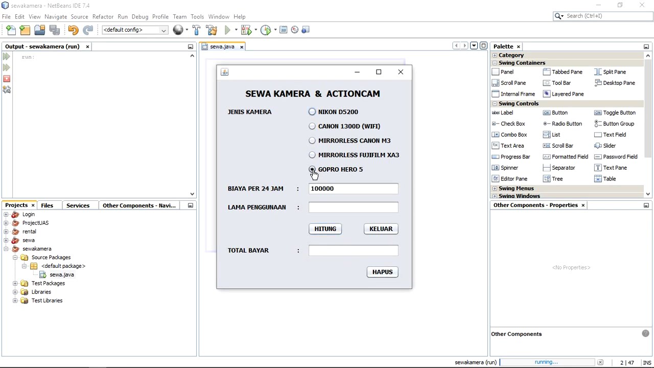 APLIKASI JAVA SEDERHANA SEWA KAMERA & ACTION CAM MENGGUNAKAN NETBEANS - YouTube