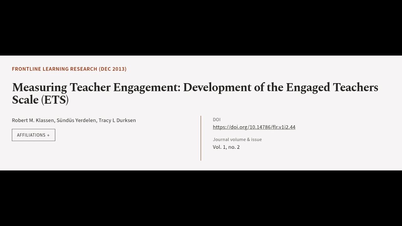 Measuring Teacher Engagement: Development of the Engaged Teachers Scale ...