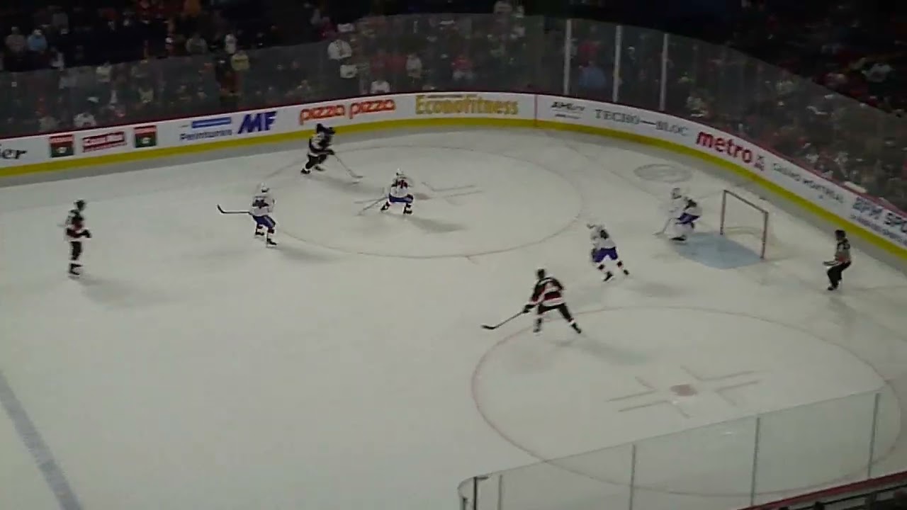 Rourke Chartier of the Belleville Senators scores in OT to win the game ...