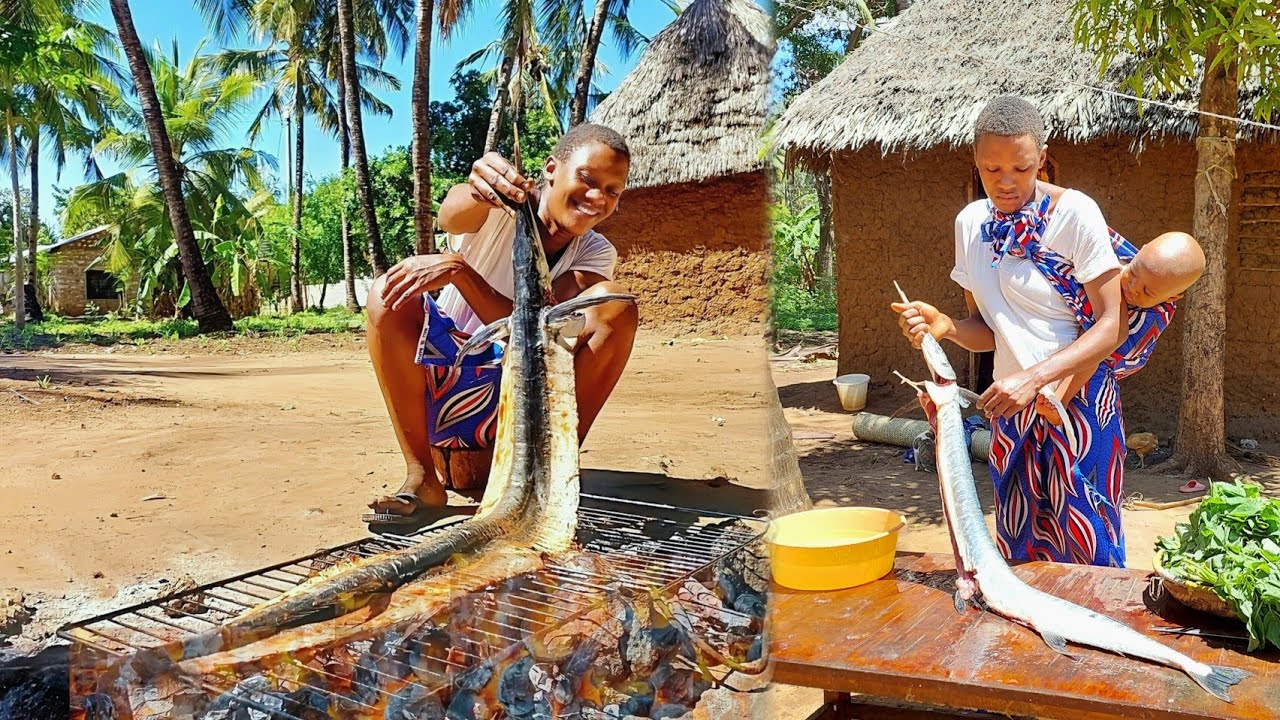 We Charcoal Grilled a GIANT SWORDFISH! Fresh Garden Veggies & Ugali ...