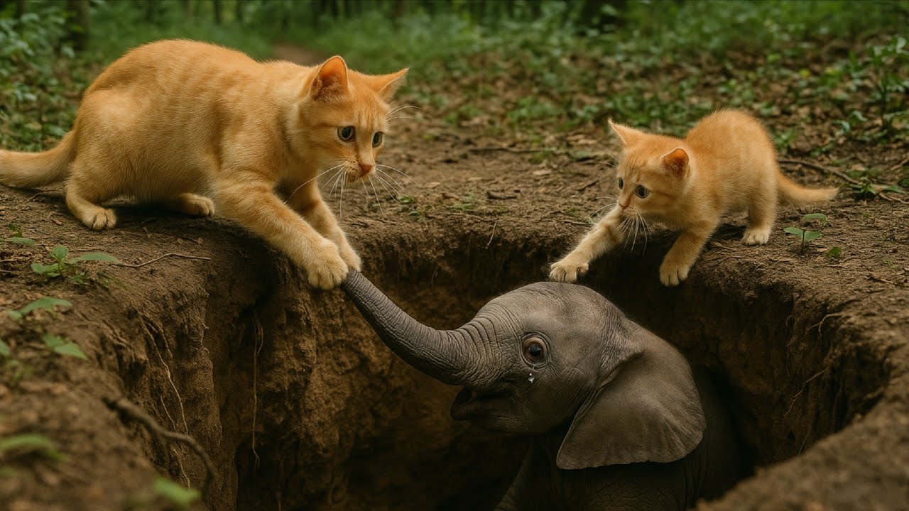 Mom Elephant Cries and Begs Mama Cat and Kitten to Save Her Poor Baby ...