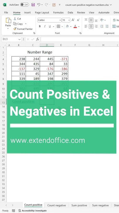 Count positive or negative numbers in Excel - YouTube