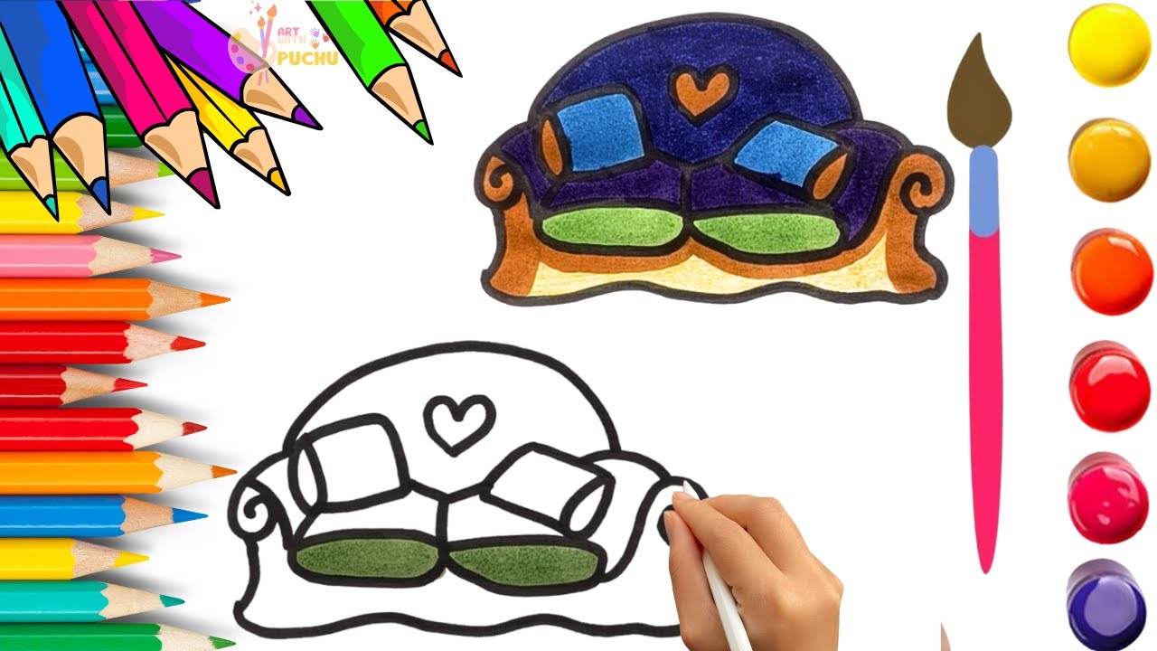 How To Draw cute Sofa Set Drawing, Painting & Coloring For Kids and ...
