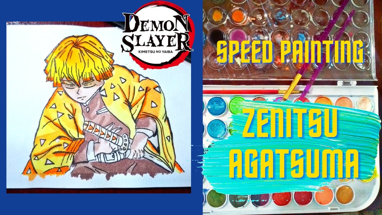 KIMETSU NO YAIBA ZENITSU | Watercolor Speed Painting Tutorial (Turn on ...