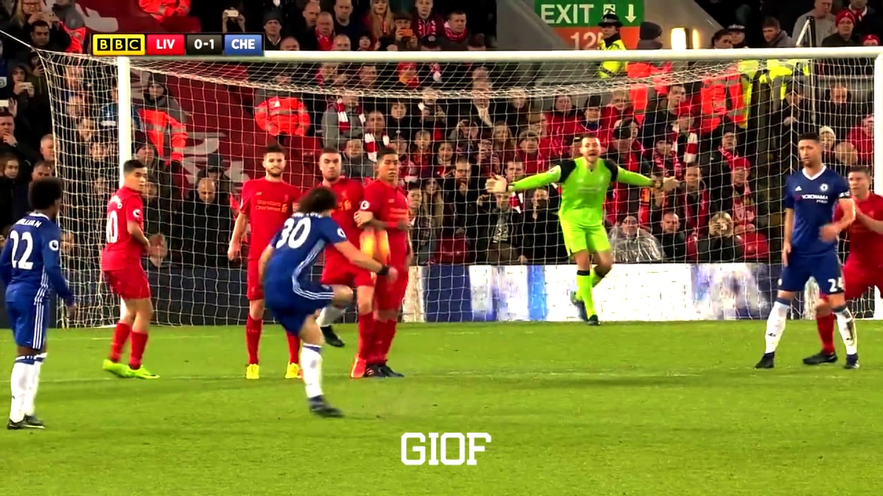 David Luiz Amazing Free Kick Goal VS. Liverpool - YouTube