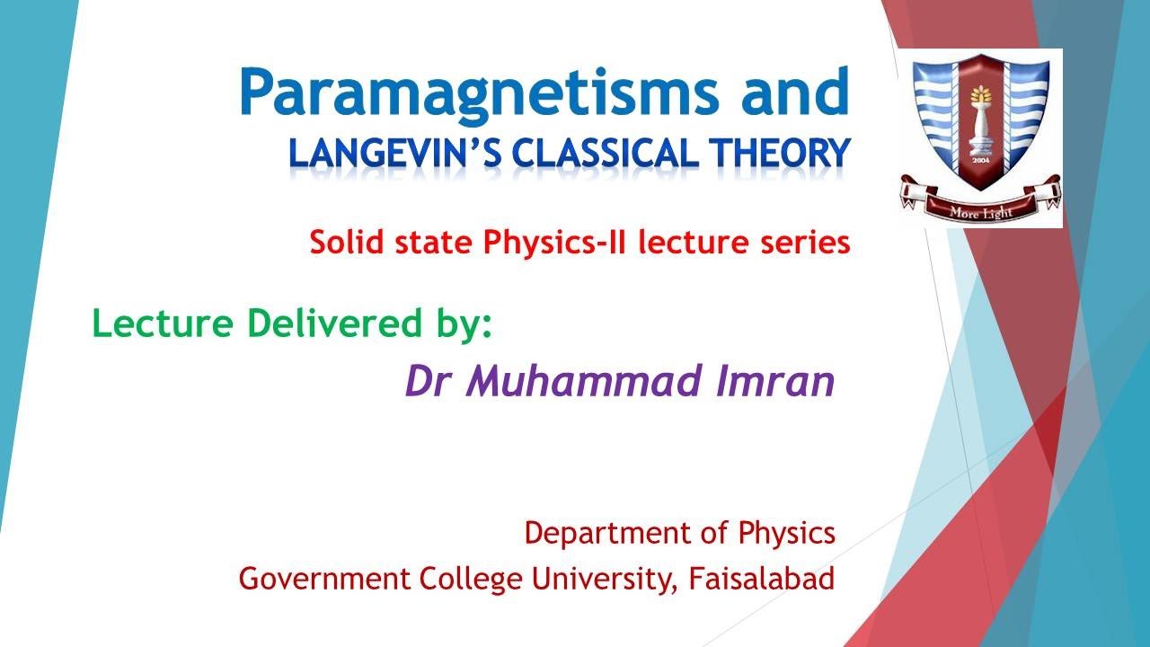 Paramagnetism and Langevin's Classical Theory of Paramagnetism | Solid ...