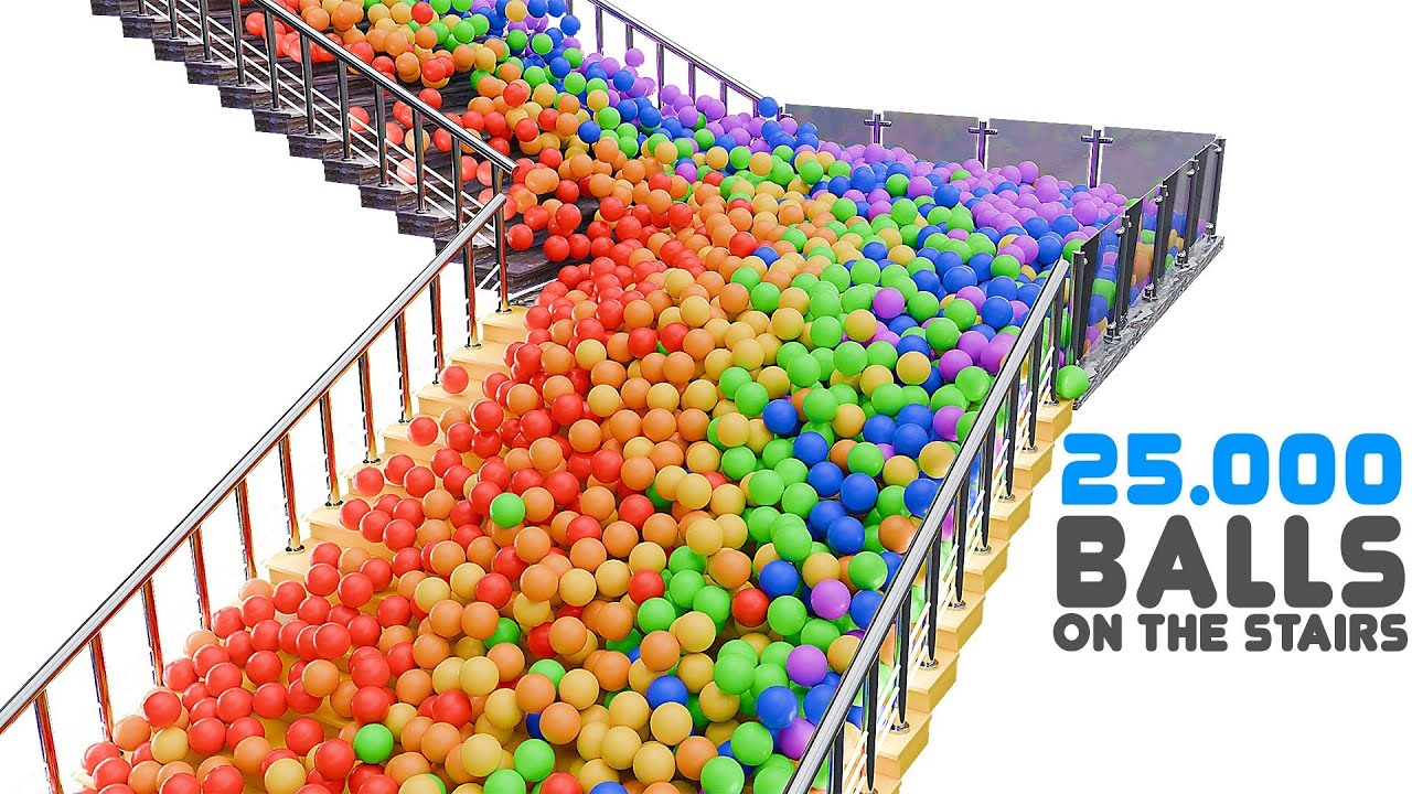 Rainbow balls simulation on the stairs. Rigid bode marble run. - YouTube