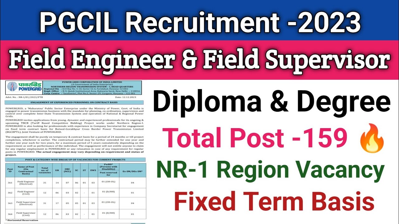 PGCIL Recruitment 2023||Field Engineer & Field Supervisor||Diploma ...
