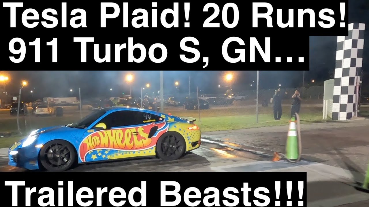 Tesla Plaid!! 20 Dragstrip runs!!! Wheelies! Chutes! Beasts on Slicks ...