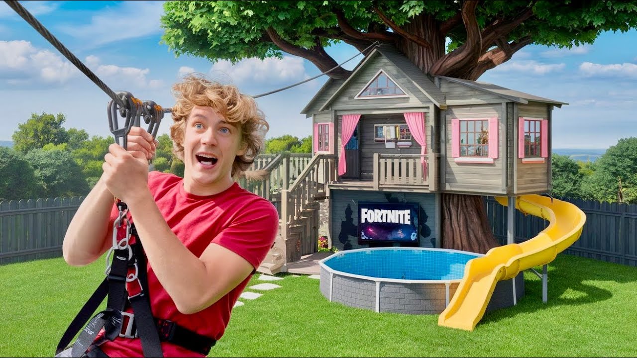 I built a SECRET gaming tree house in my backyard! - YouTube
