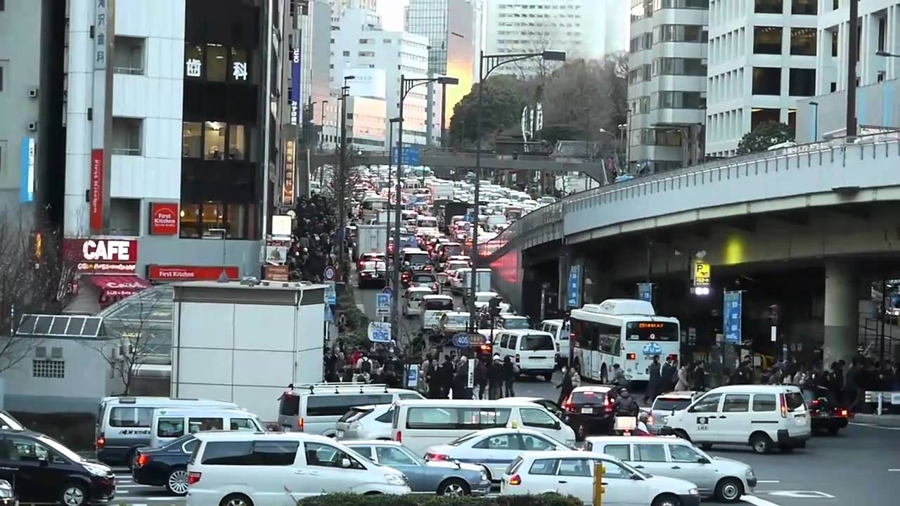 Traffic Jams and Masses of People Walking Home Through Akasaka, Tokyo ...