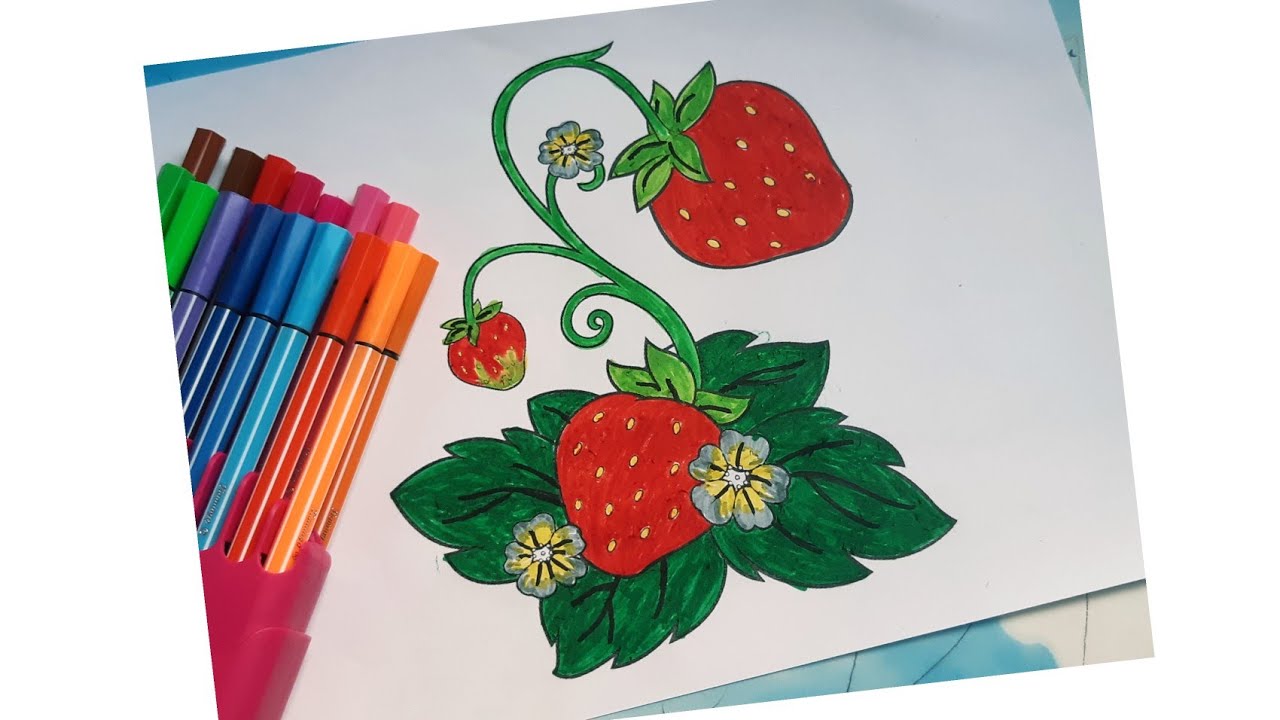 strawberry coloring/ easy colouring for beginners - YouTube