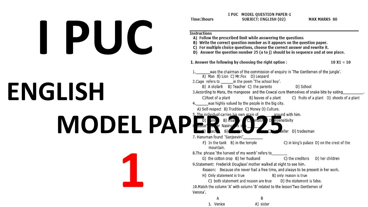 1st PUC Model QP WITH ANSWERS ENGLISH - 2025 - YouTube