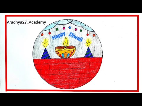 Diwali Drawing Easy | Beautiful diwali diya drawing | Circle drawing ...