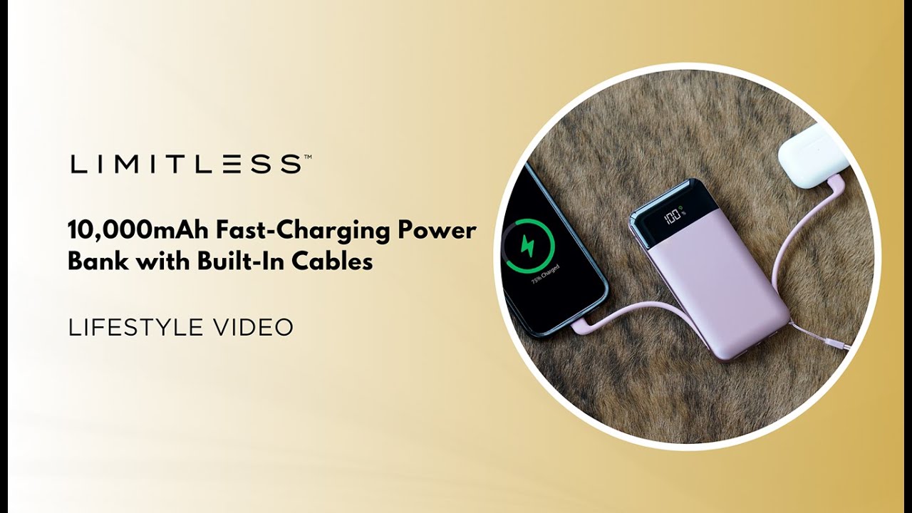 Limitless 10,000mAh Fast-Charging Power Bank with Built-In Cables ...
