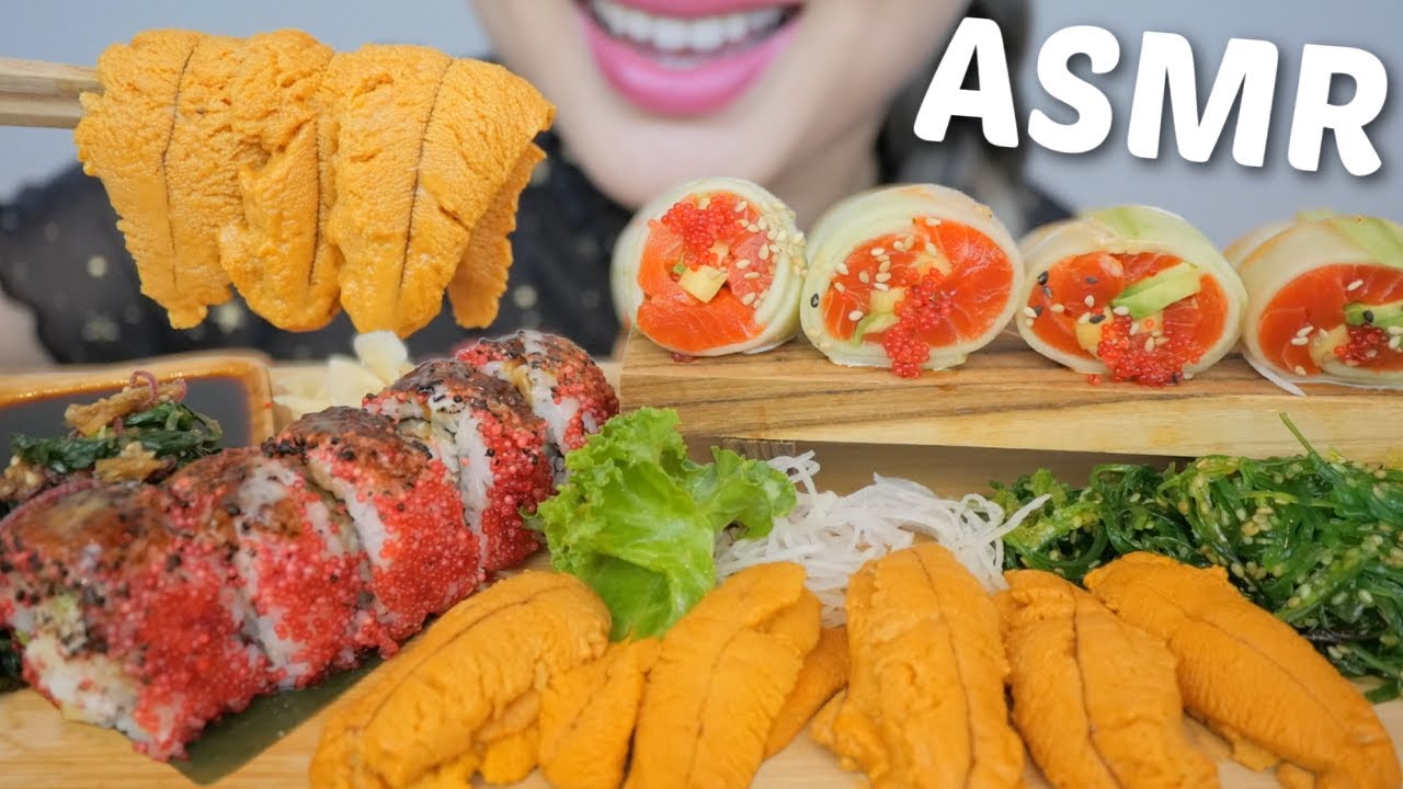 UNI Sashimi with Aburi Tobiko Roll and CSA Roll *ASMR Relaxing Light ...