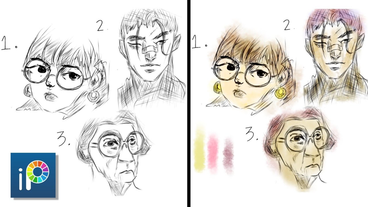 Young girl,bad guy and grandmom drawing | black pen drawing with ibispaint x app |♥'') - YouTube