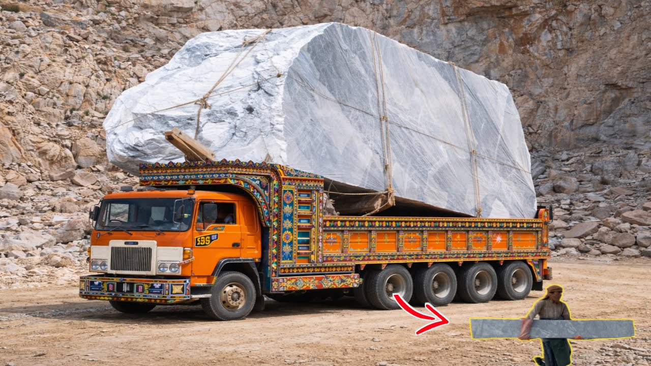 Incredible Marble Loading | Giant Blocks to Factory Cutting Process ...
