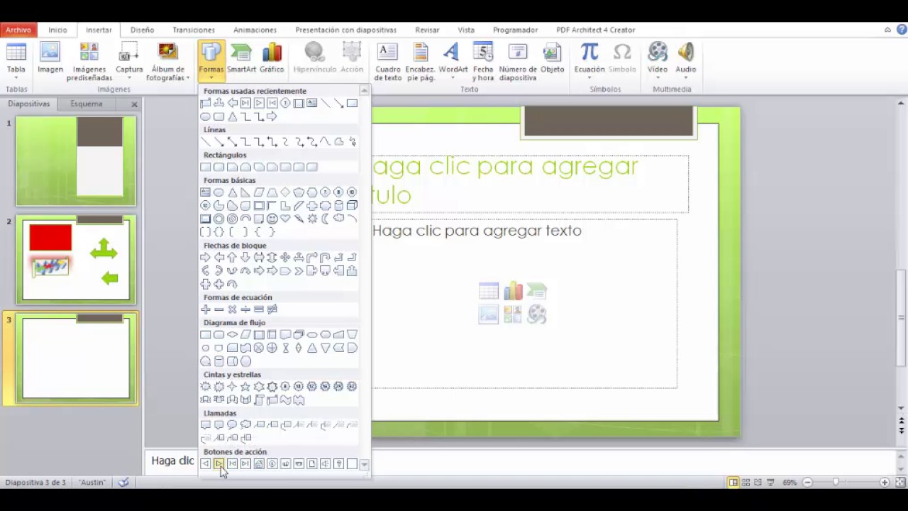 Insertar formas en PowerPoint. Botones de acción con hipervínculos ...