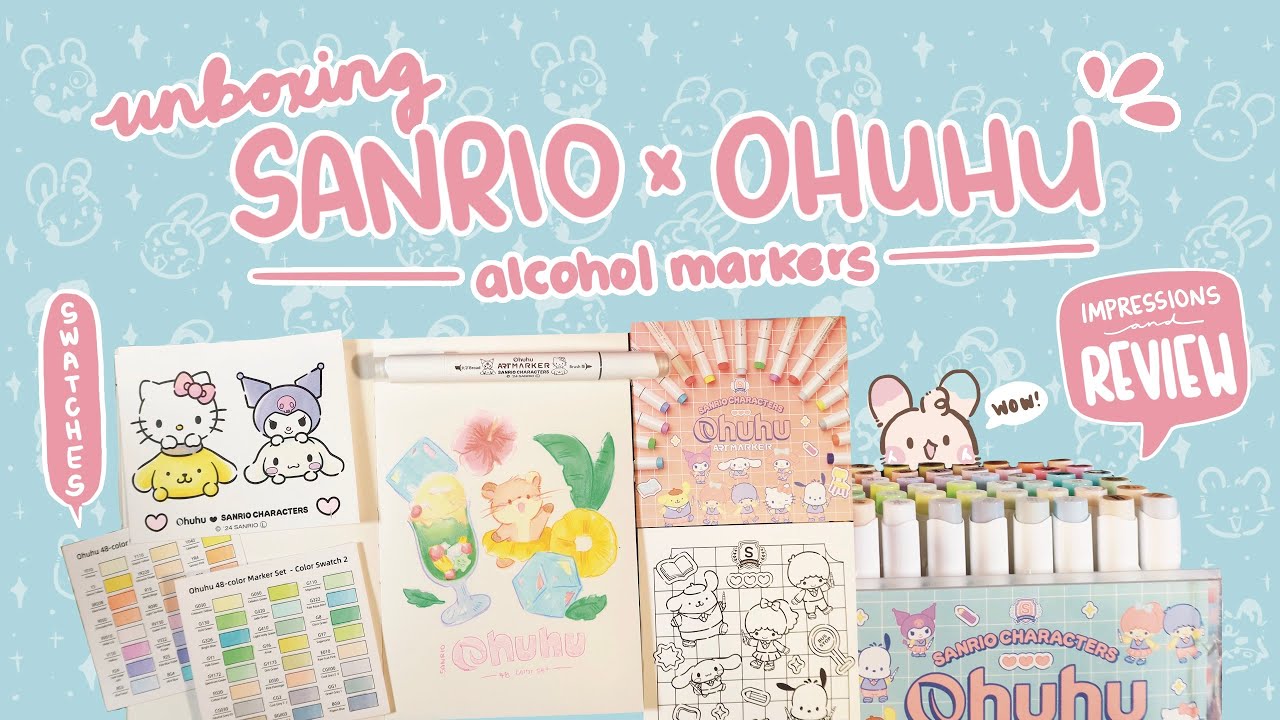 Unboxing Sanrio Ohuhu Alcohol Markers | Impressions & Sketchbook Demo ...