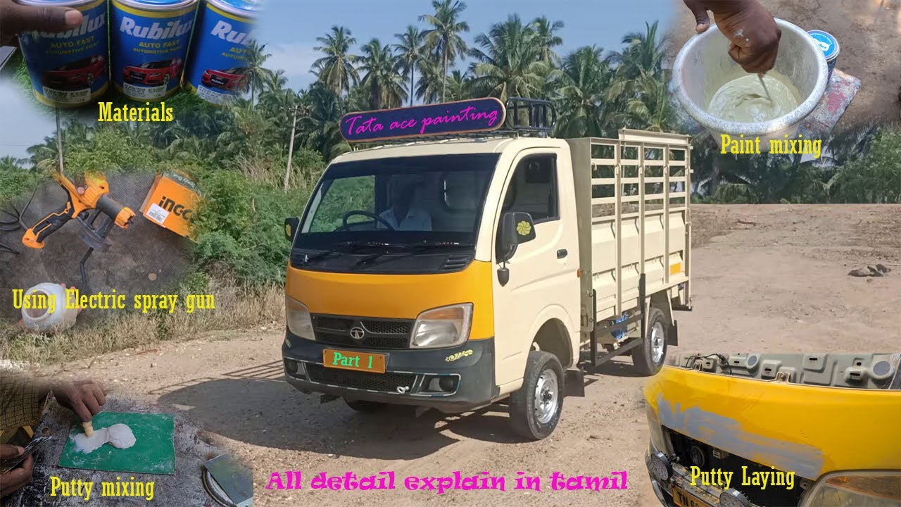 How to paint tata ace vehicle using electric sprayer | putty mixing ...