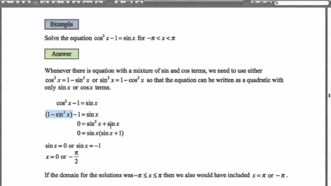 AS Mathematics for CIE - P1 Trigonometry - Quadratic Trig Equations ...