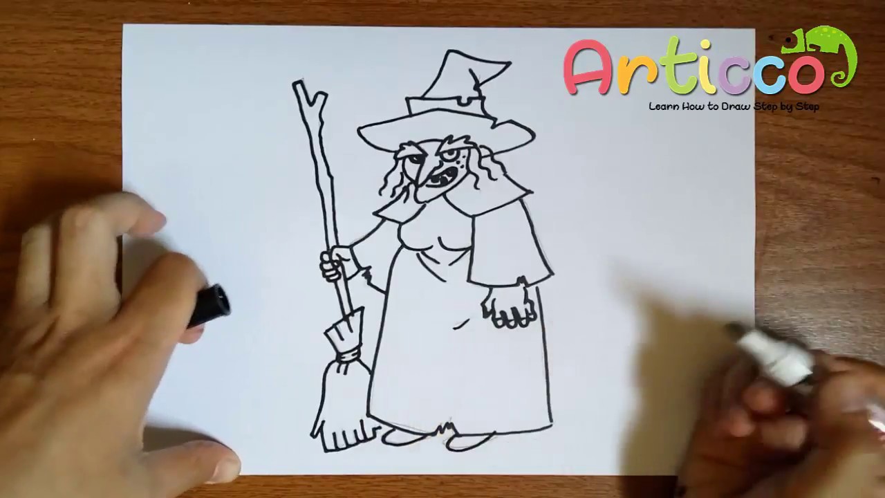 How to Draw a Cartoon Witch Step by Step - YouTube