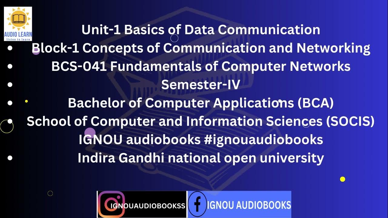 Basics of Data Communication, Unit-1 Block-1 BCS 041 SEM 4 BCA SOCIS #ignou #ignouuniversity # ...