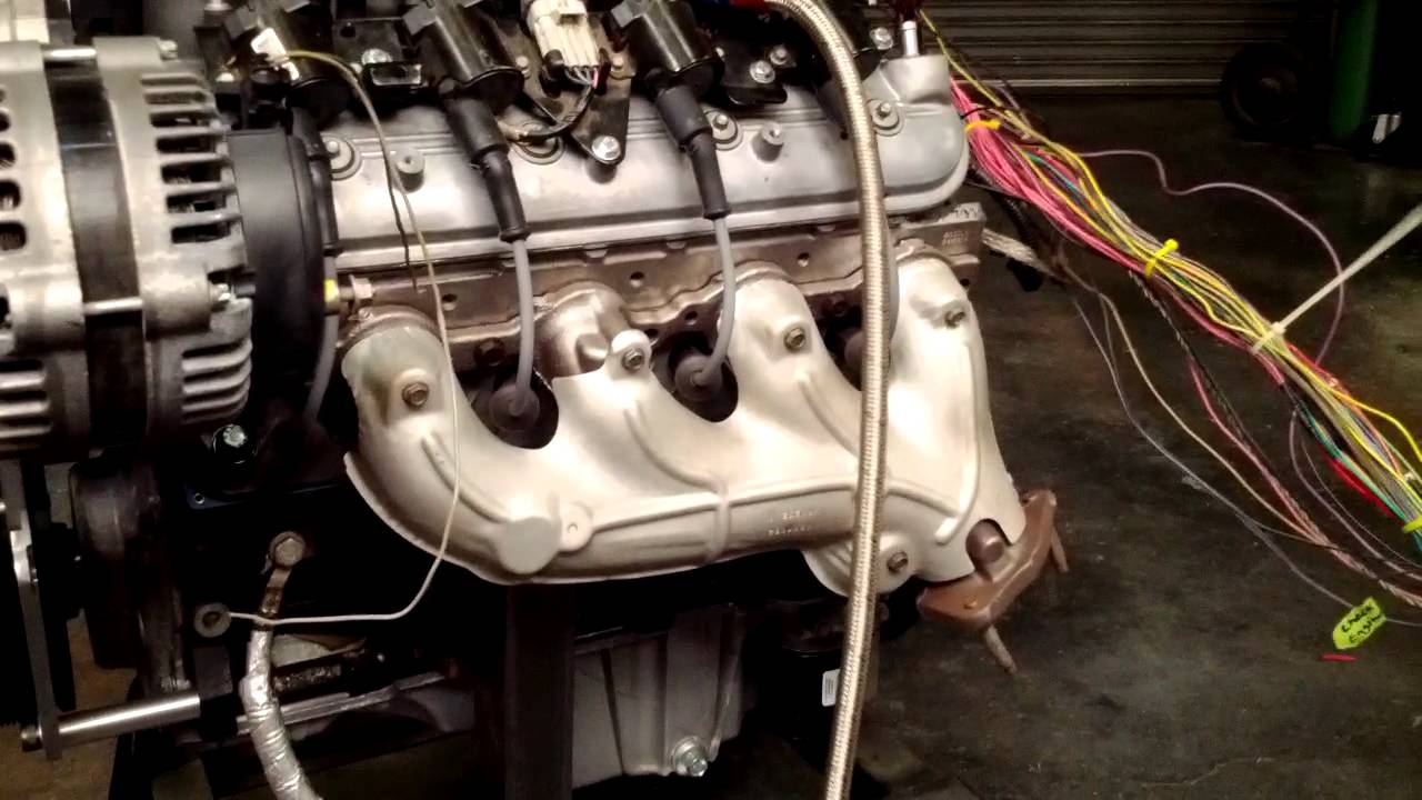 5.3 Chevy test stand first start - YouTube