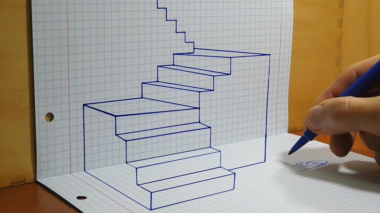 How to Draw a Ladder 3D Trick art on Graph paper - YouTube